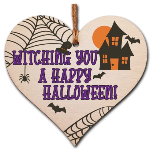 Witching You Happy Halloween Haunted House Spooky Fun Hanging Heart ...