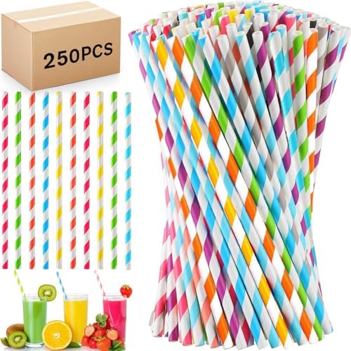GUSTO [200 Pack] Striped Paper Drinking Straws – Sturdy & Non-Soggy ...