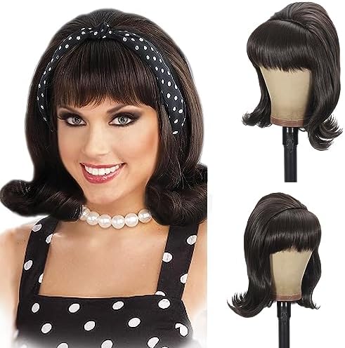 Amazon.com: IEBIYO 50s Flip Black Beehive Wig with Retro Bangs - 50s/60s Costume Wig for Women ...
