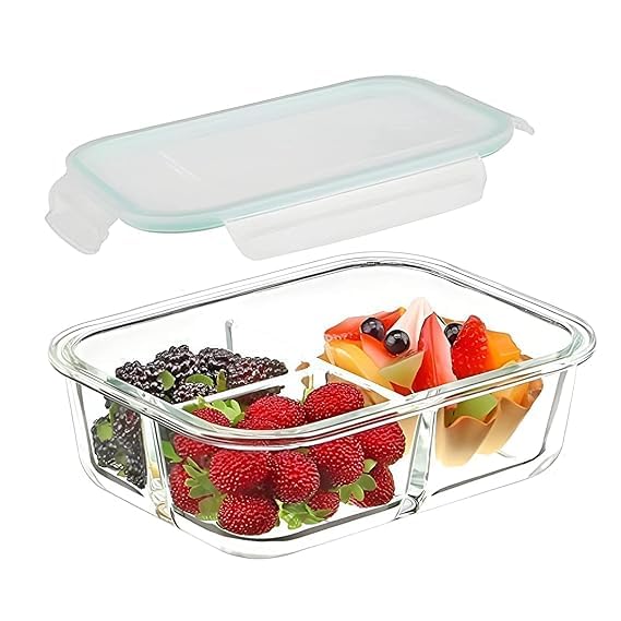 Buy Rukmanivivah Glass Storage Bowl with clamp, 3 Compartment ...