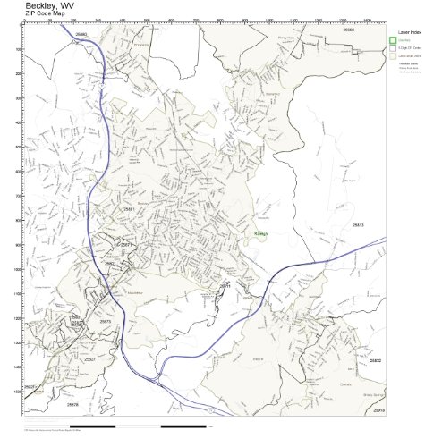 Amazon.com : ZIP Code Wall Map of Beckley, WV ZIP Code Map Laminated ...