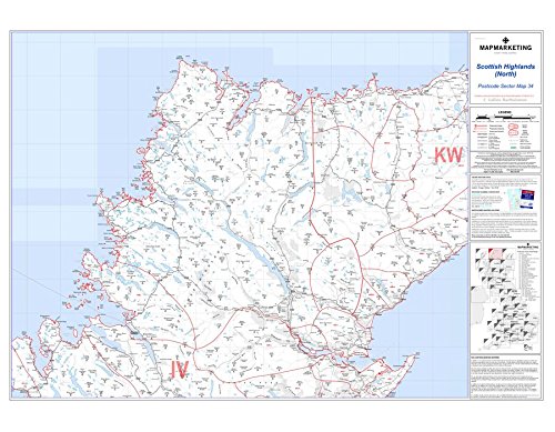 Postcode Sector Map 34 Scottish Highlands (North) (Light wood frame ...