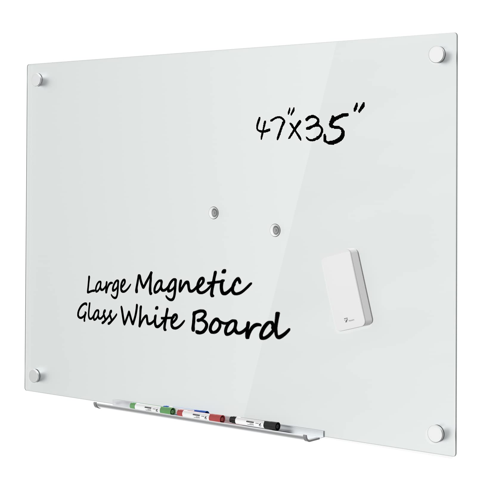 TOWON 47 X 35 Inch Glass Magnetic Dry Erase Board Glass White Board