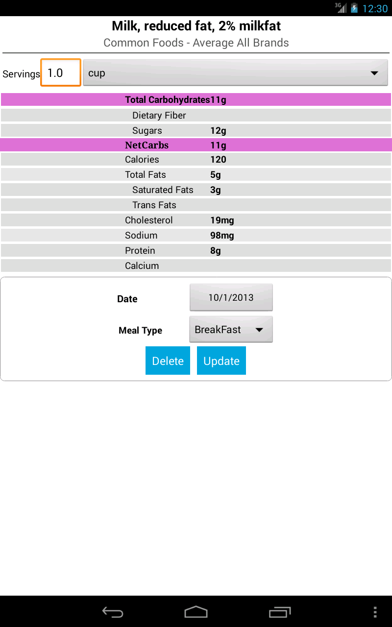 Aplicación CarbsControl - Carb Counter and Tracker en Amazon Appstore