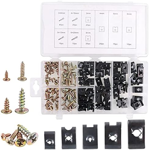 200 Pcs U Clip and Screw Assortment Kit Auto Car Clips Fasteners with ...