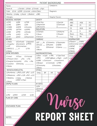 Nurse Report Sheet Notebook Day or Night Shift: Large-Print Patient ...