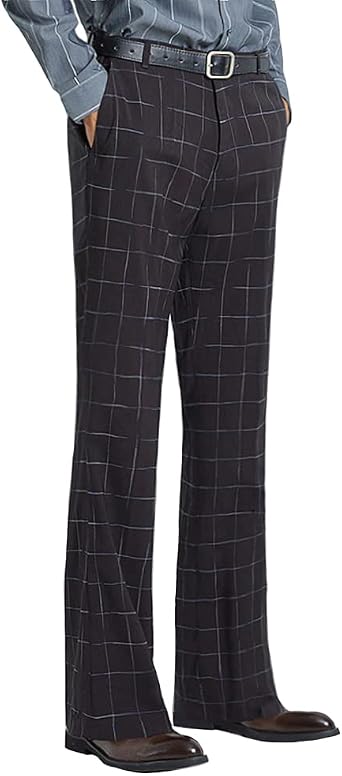 HAORUN Men Plaid Bell Bottom Pants Slim Fit Stretch Retro 60s 70s ...