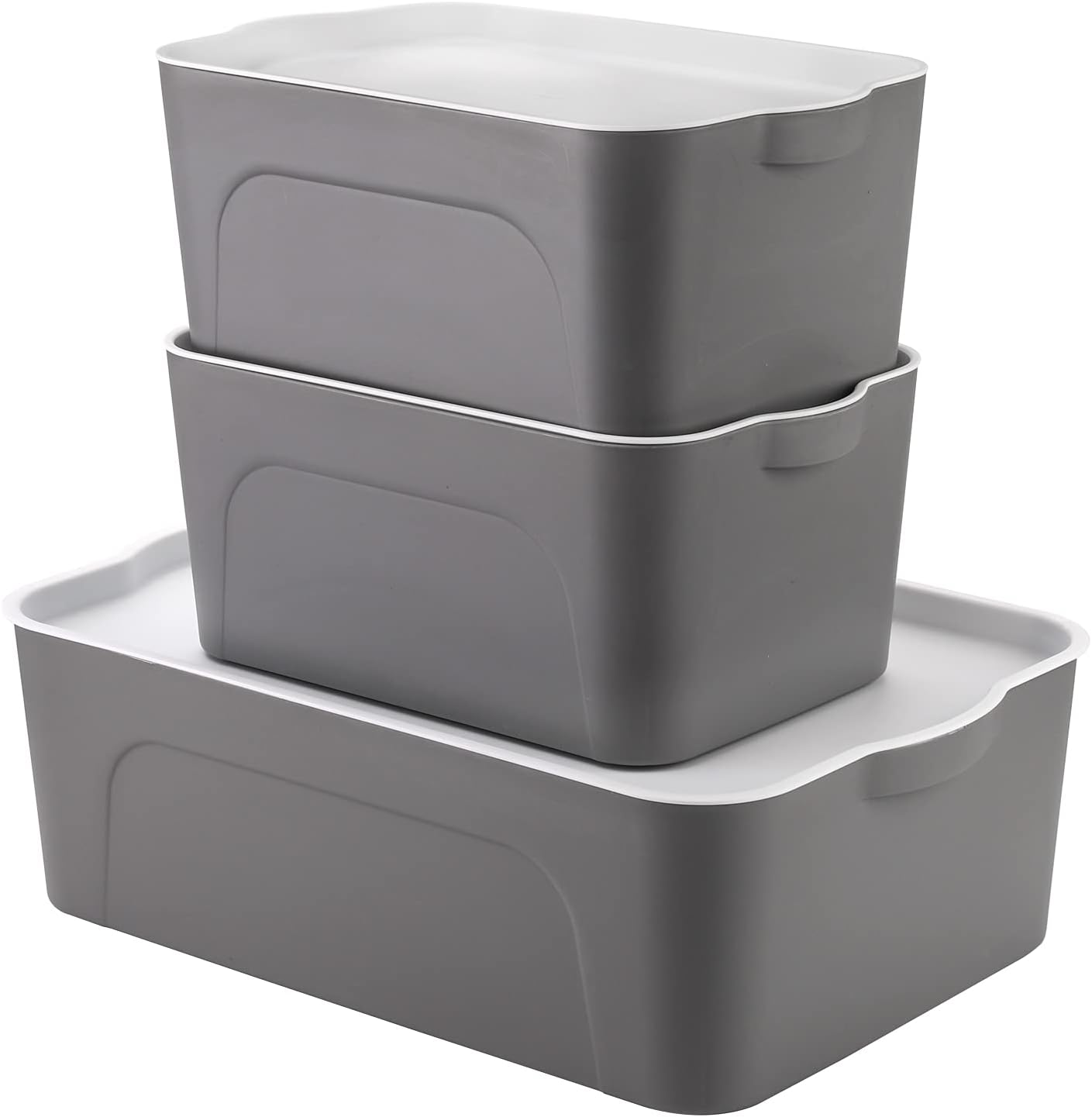 Amazon.com - Peohud Set of 3 Lidded Storage Bins, Stackable Storage ...