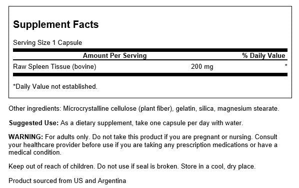 Snapklik.com : Raw Spleen Glandular 200 Milligrams 60 Capsules