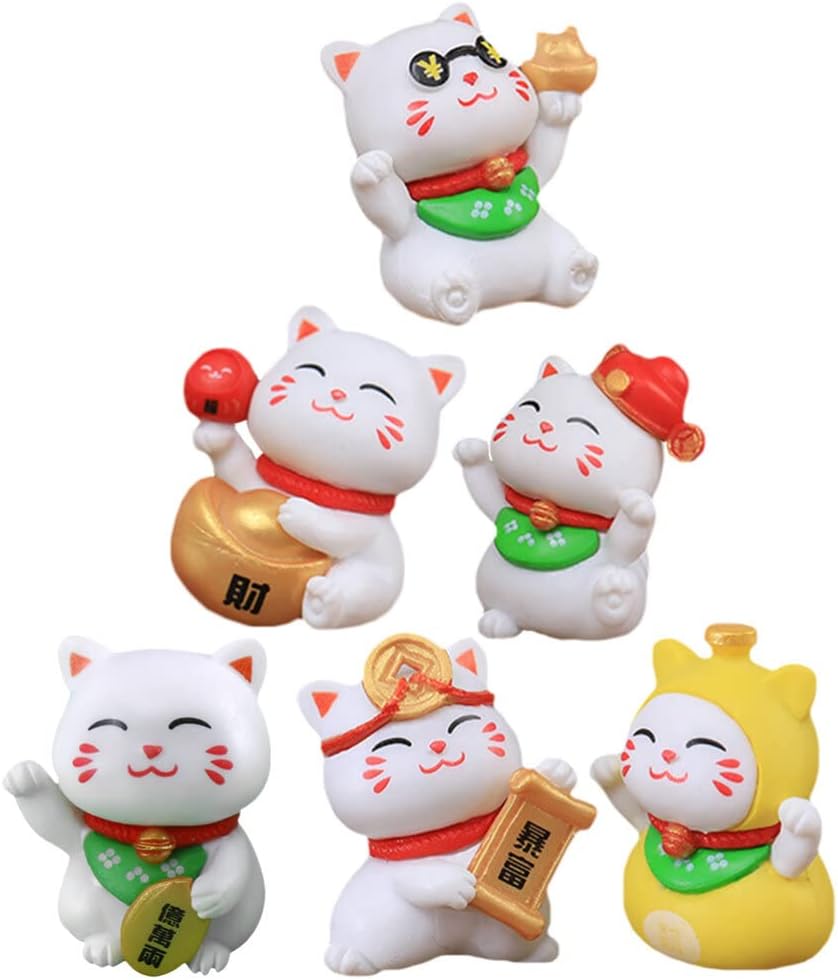 Amazon.com: Happyyami 6pcs Mini Maneki Neko Statues Lucky Cat Figurines ...