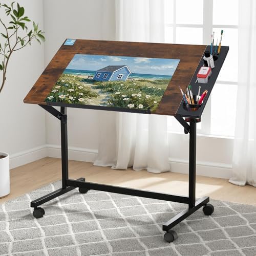 Artiss Drafting Table Drawing Desk, Adjustable Tilting Top Art Desk ...