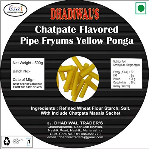DHADIWAL'S CHATPATE Flavored Yellow PONGA / Pipe FRYUMS PAPAD Snacks ...
