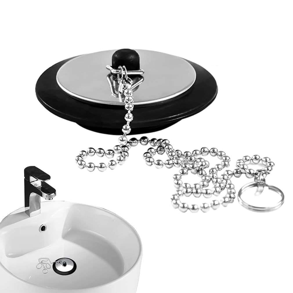 Sink Plug Universal Rubber With Chain Bathroom Drain Stopper For ...