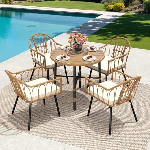 Amazon.com: Tangkula 4 Pieces Patio Dining Set for 4, Patiojoy Space ...