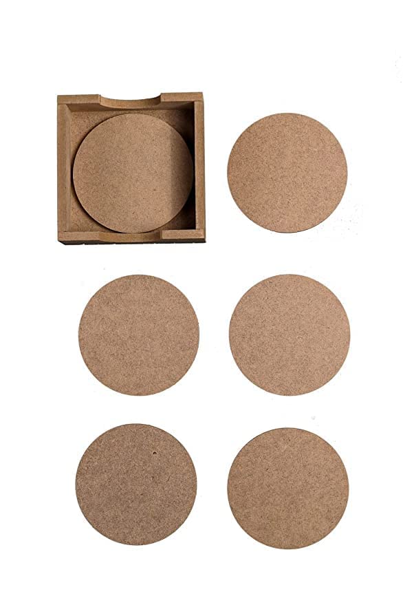R&H MDF Coaster Set of 6 Round Coaster with Box (5.5 inches Thickness ...