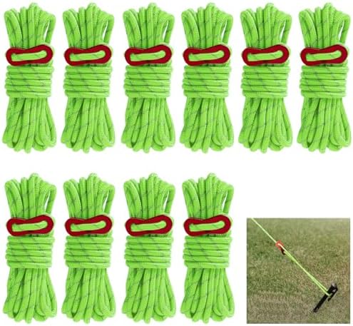 Reflective Tent Guy Ropes, 10 PCS Green Tent Guide Rope Cord, 4M Long ...