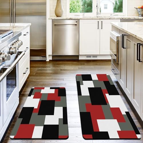 Amazon.com: FNLNDO Red and Black Kitchen Rugs and Mats for Floor Anti ...
