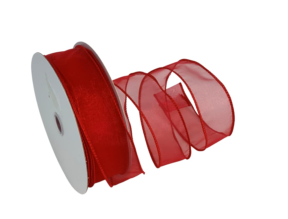 Amazon.com: Wired Edge Red Chiffon Ribbon - 1 1/2" x 50 Yards, Wired ...