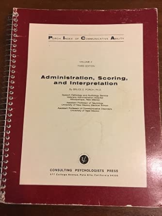 Porch Index of Communicative Ability: Administration, Scoring, and ...