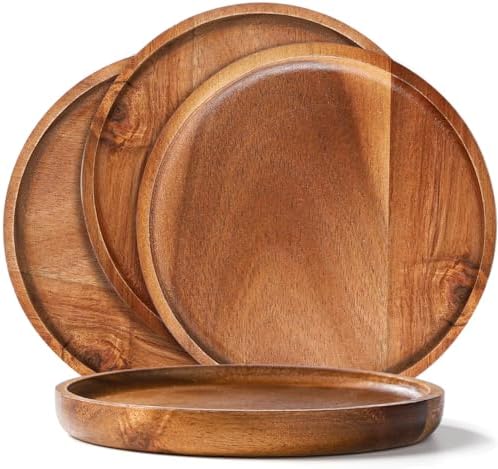Amazon.com | Dandat 16 Pcs Acacia Wood Dinner Plates 6 Inch Round ...