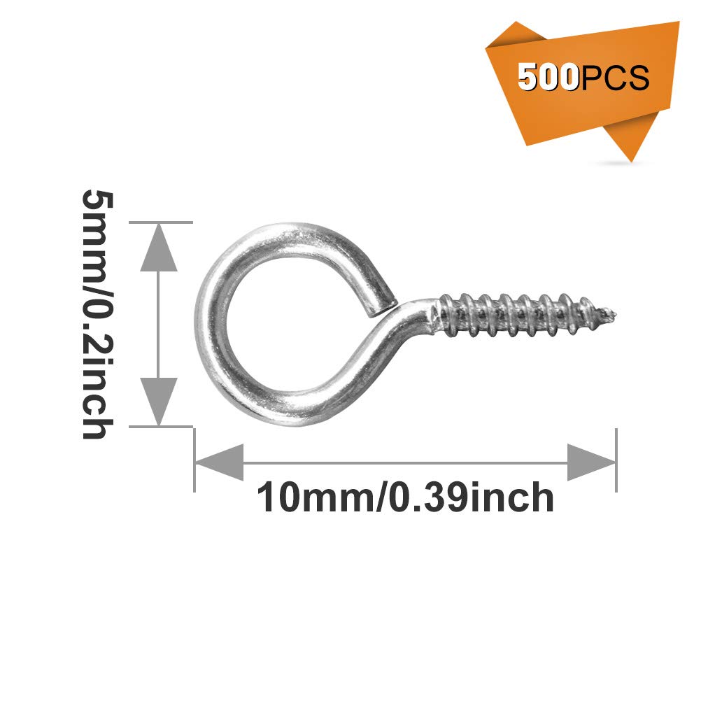 Snapklik.com : 500Pcs Screw Eyes Pins,5 X 10mm Eye Shape Screw Hooks ...