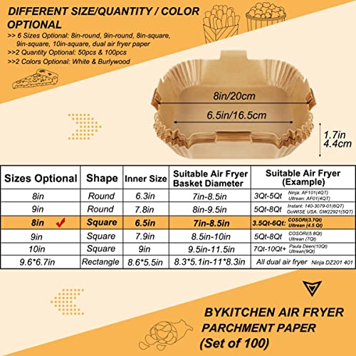 Snapklik.com : BYKITCHEN Square Air Fryer Cooking Paper, Set Of 100, 8 ...
