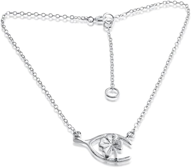 Amazon.com: AZAGGI 925 Sterling Silver Anklet Wishbone Four-Leaf Clover ...
