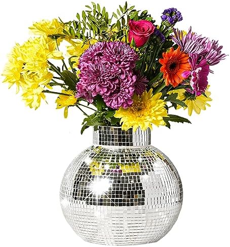 Amazon.com: Jinei Disco Ball Flower Vase Mirror Disco Ball Glass Vase ...