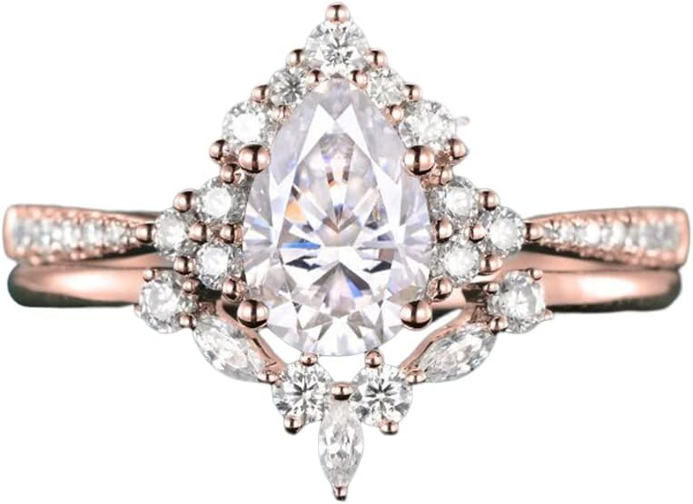 Amazon.com: S925 10K 14K 18K Solid Gold Wedding Ring Sets for Her 1-1/2 ...