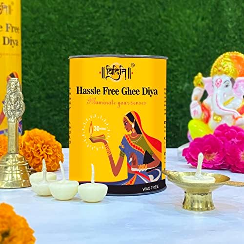 Viditi Pure Ghee Wicks for Pooja Puja (30 min) 100% Wax Free Diya Batti ...
