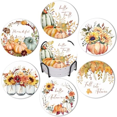 Amazon.com: Whaline Fall Thanksgiving Coaster Watercolor Blue Pumpkin ...
