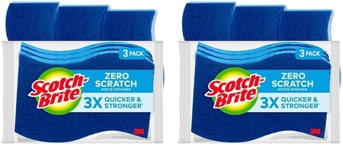 Amazon.com: Scotch-Brite Zero Scratch Scrub Sponges, 3 Kitchen Sponges ...