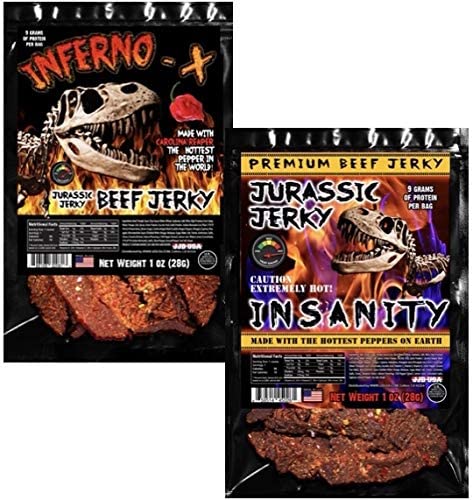 Amazon.com: Jurrasic jerky Beef jerky (Insanity 1 oz & Inferno X 3Oz ...