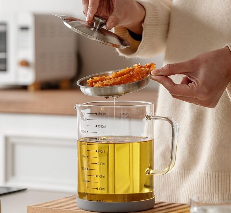 Amazon.com: TLIOCAS Large Glass Bacon Grease Container with Strainer ...