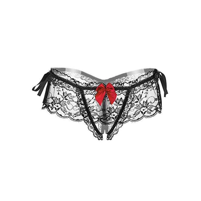 Buy MALI Women's Open Crotch Pearls G-Strings Lace Thong Lingerie ...