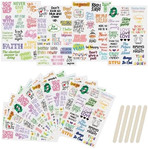 WANDIC Rub On Transfer Stickers, 16 Sheets 4 Styles Inspirational Words ...