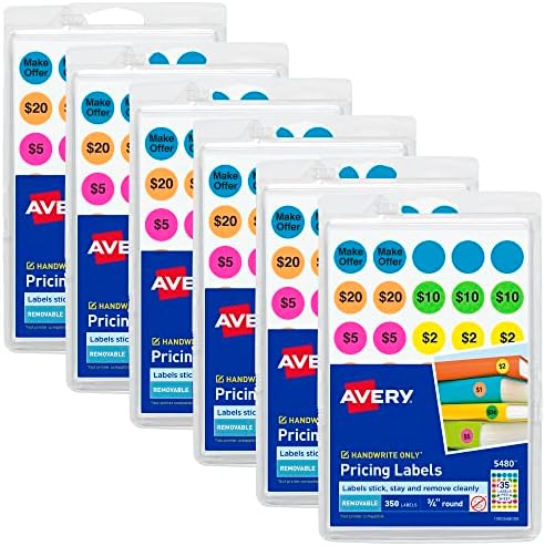Amazon.com : Avery Preprinted Removable Pricing Labels, 3/4 Inch Round ...