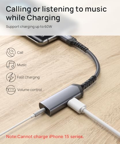 Snapklik.com : JSAUX USB C To 35mm Headphone And Charger Adapter,2-in-1 ...