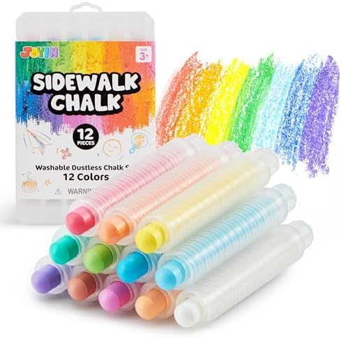 JOYIN Washable Dustless Chalk Set Rounded 12 Colors, 12 Pieces Non ...