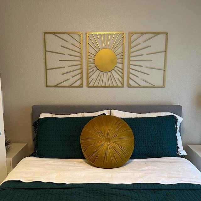 Herrlich Homes SUN framed wall art, Abstract Sun Wall Decor, Gold Metal ...