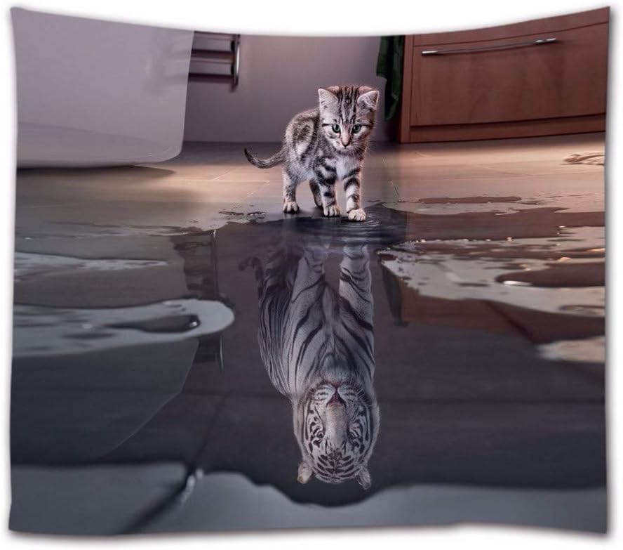 A.Monamour Tapestries Cute Cat Tiger Reflection Animal Theme On Picture ...