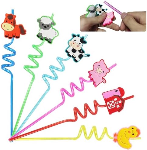 Amazon.com: 24 Reusable Farm Animal Plastic Straws Chicken Sheep Horse ...