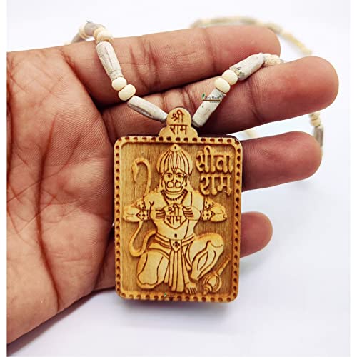 BRIJ HAAT Wooden Hanuman ji locket with Tulsi Kanthi Mala (Tulsi mala ...