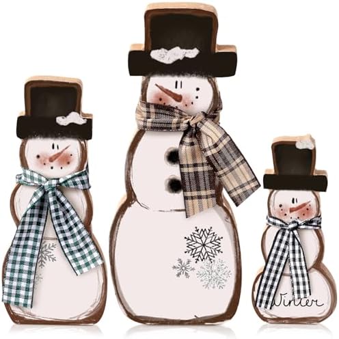 Amazon.com: Suzile 3 Pcs Winter Snowman Table Decorations Wooden ...