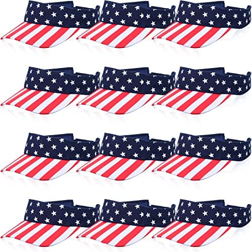 Yahenda 12 Pcs American USA Flag Visor 4th of July Patriotic Sun Visors ...
