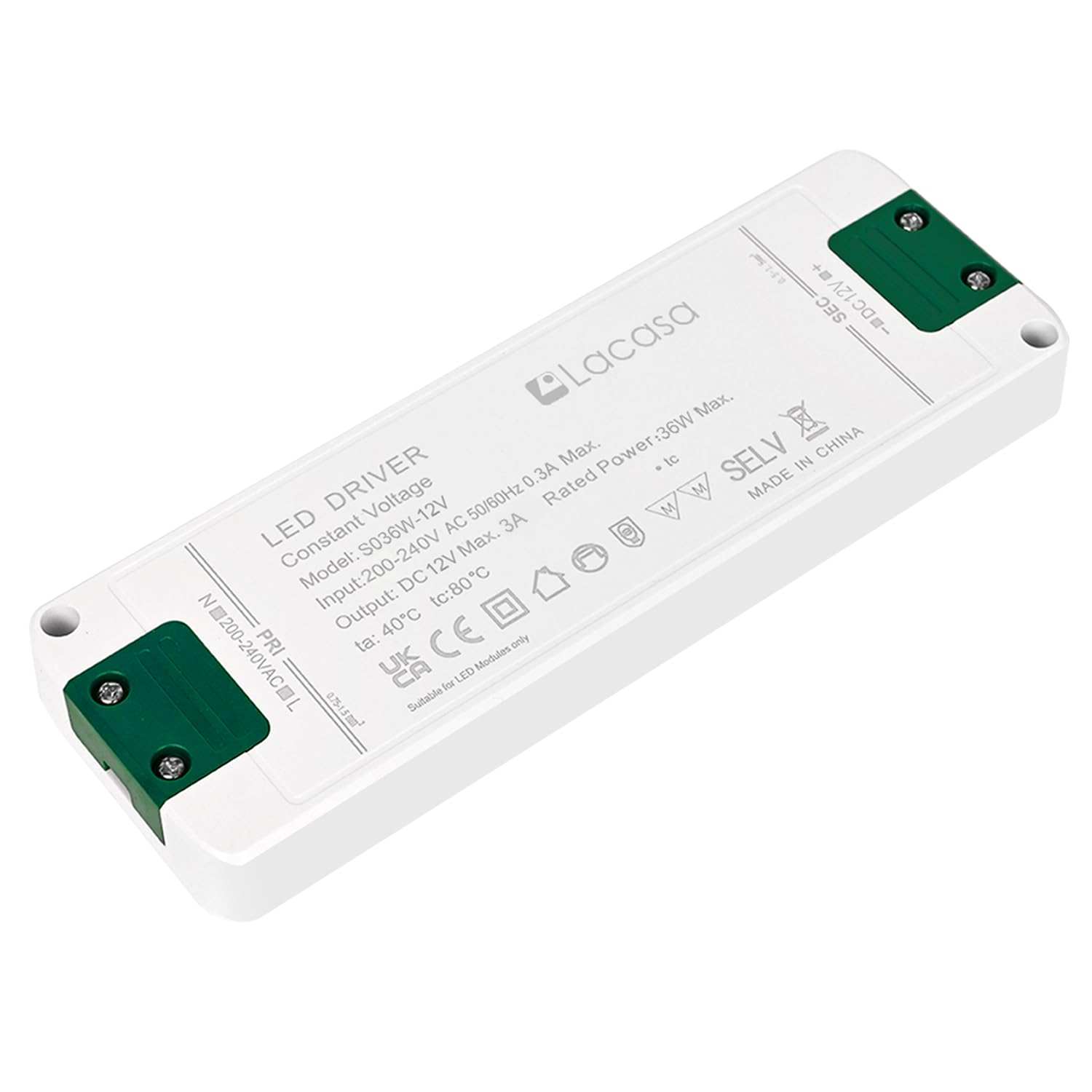 Lacasa 12V LED Driver Transformer, 36W Power Supply Adapter AC 240V to ...