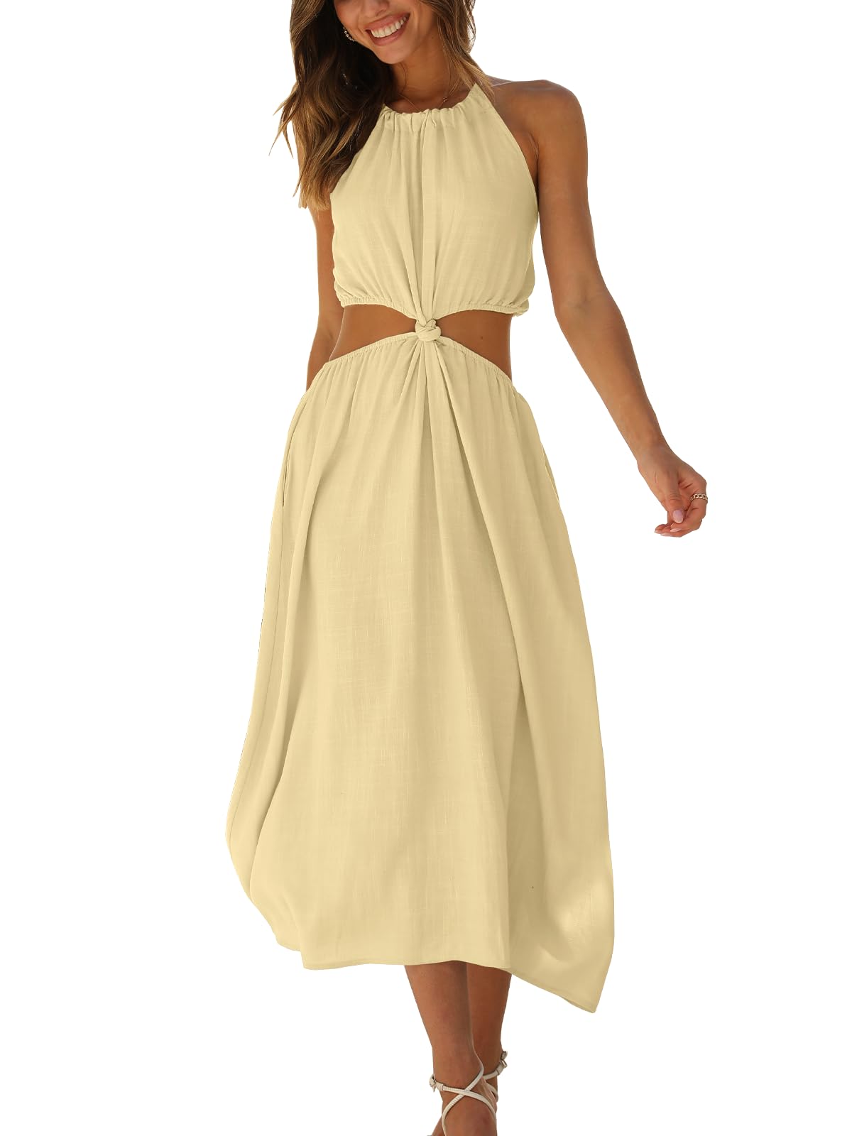 DEEP SELF Women's Summer Midi Dress Sleeveless Square Neck Smocked Cut ...