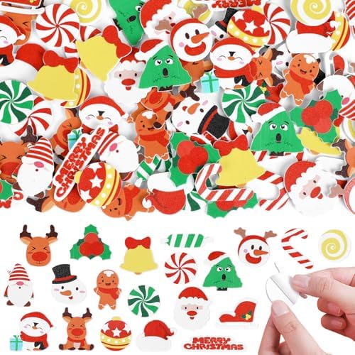 BETESSIN 298pcs Christmas Foam Stickers Glitter Snowflake Self-Adhesive ...