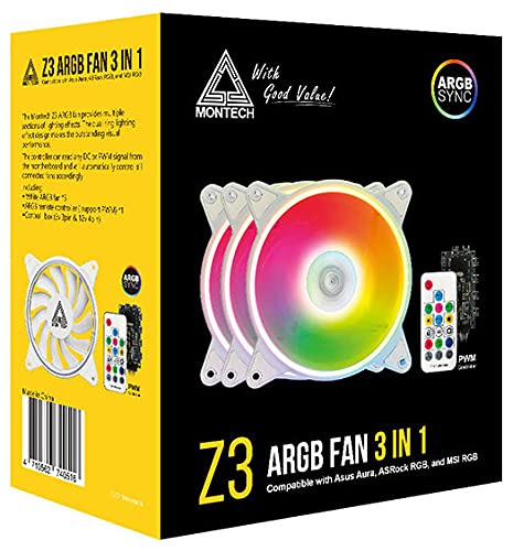 Montech Z3 ARGB Fan 3-Pack Addressable 120mm RGB LED Case Fan Kit ...