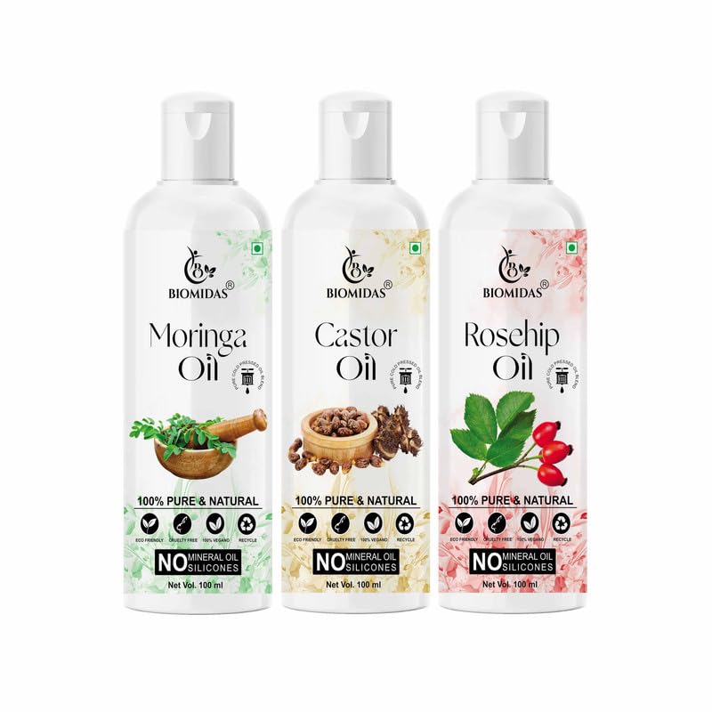 Buy Biomidas 100% Pure Moringa Oil & Castor Oil & Rosehip Oil 100ML ...